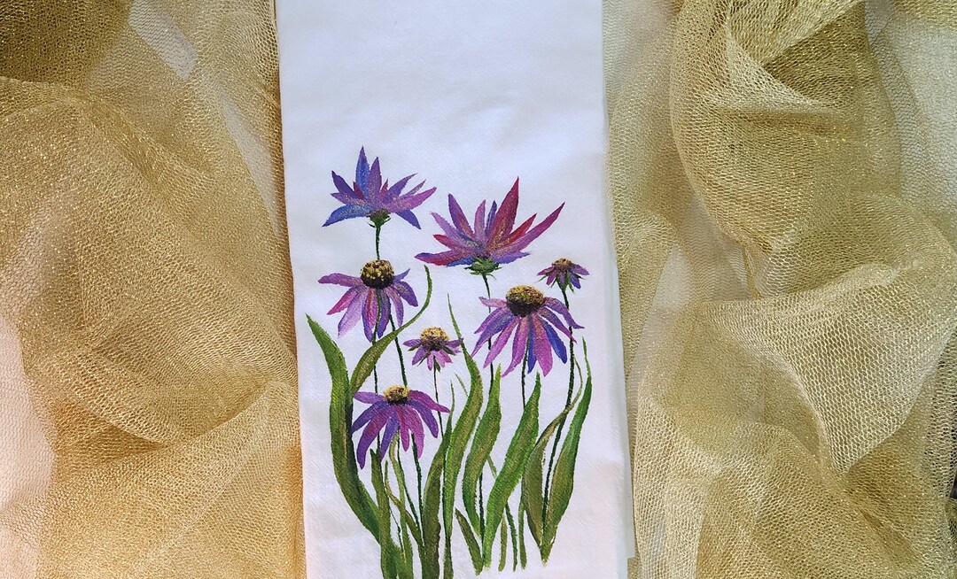 Hand Painted Tea Towel, Hand Painted Floral Towel, Personalized Tea ...