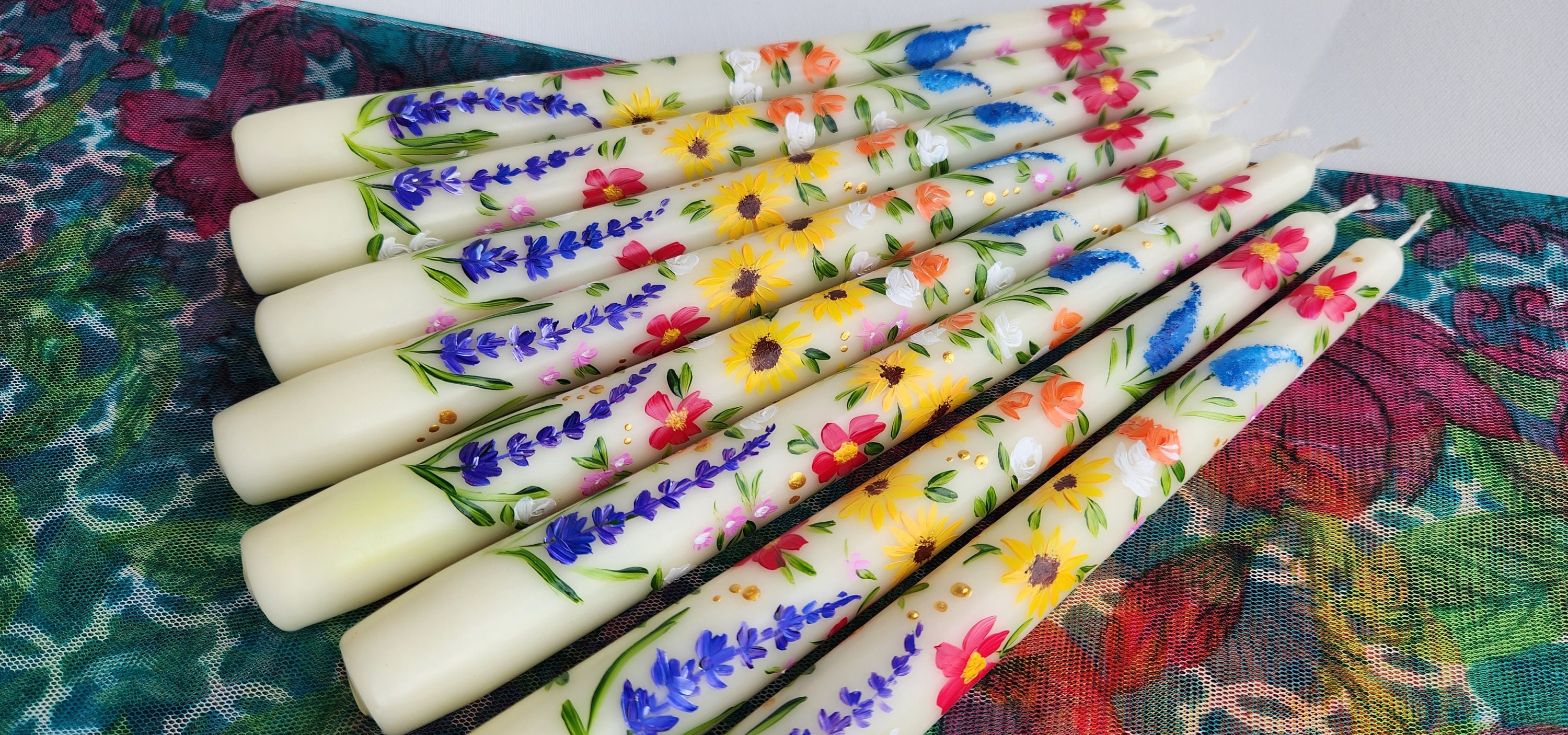 Hand Painted Spring Flower Candles, Bespoke, Painted Wedding Candles ...
