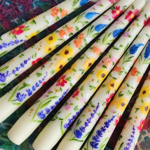 Hand Painted Spring Flower Candles, Bespoke, Painted Wedding Candles ...