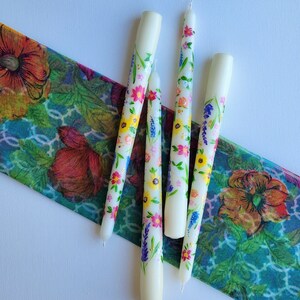 Hand Painted Spring Flower Candles, Bespoke, Painted Wedding Candles ...