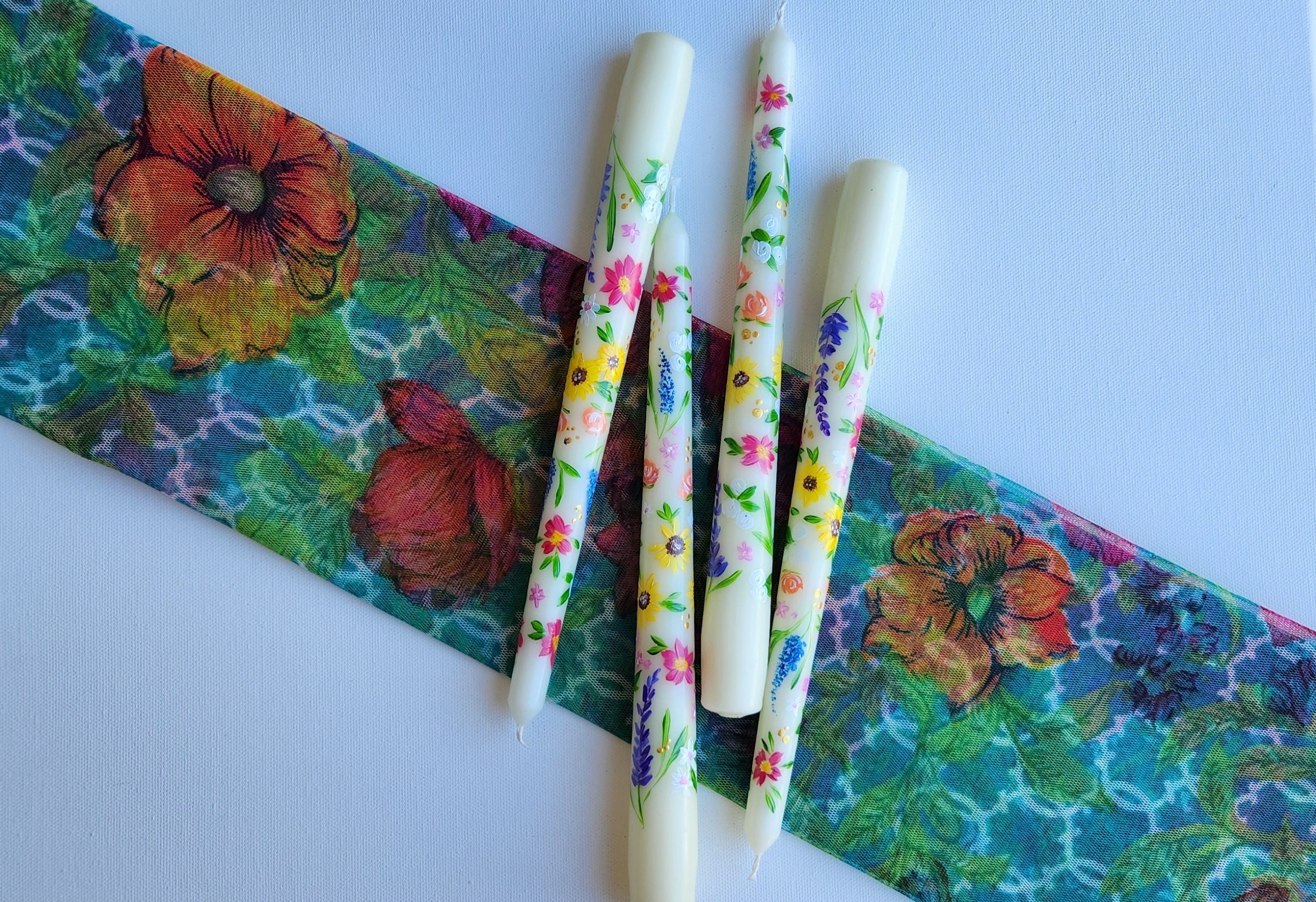 Hand Painted Spring Flower Candles, Bespoke, Painted Wedding Candles ...