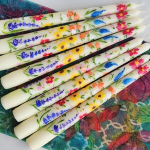 Hand Painted Spring Flower Candles, Bespoke, Painted Wedding Candles ...