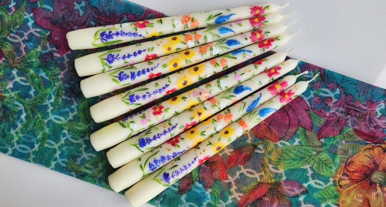 Hand Painted Spring Flower Candles, Bespoke, Painted Wedding Candles ...