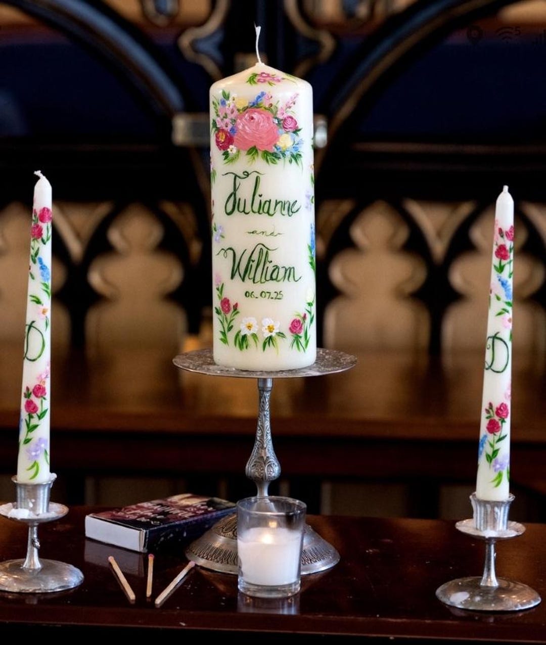Uity Candle Set, Personalized Wedding Candles, Customized, Floral Name ...