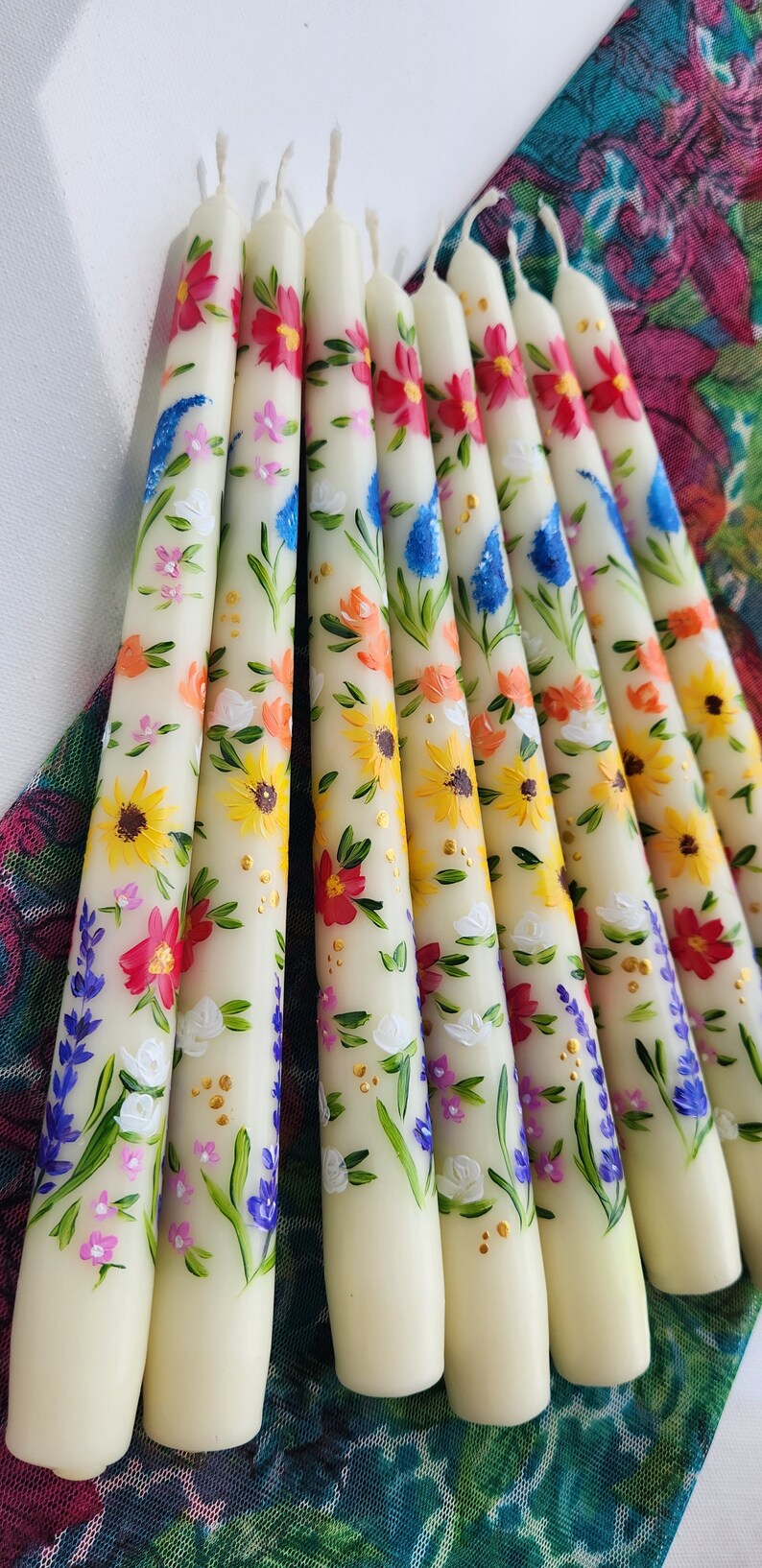 Hand Painted Spring Flower Candles, Bespoke, Painted Wedding Candles ...