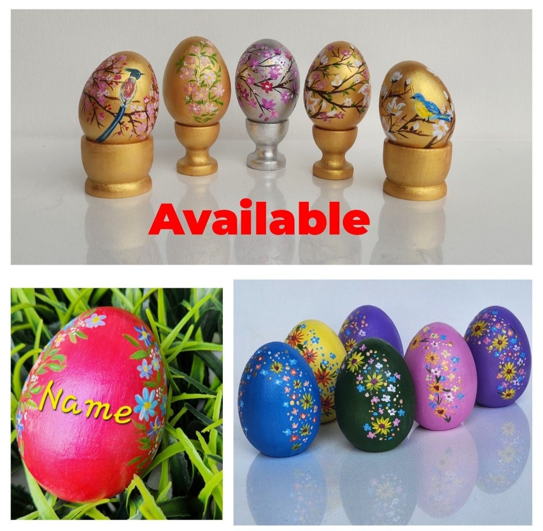 Hand Painted Floral Easter Eggs, Spring Flowers Painted Wooden Eggs ...