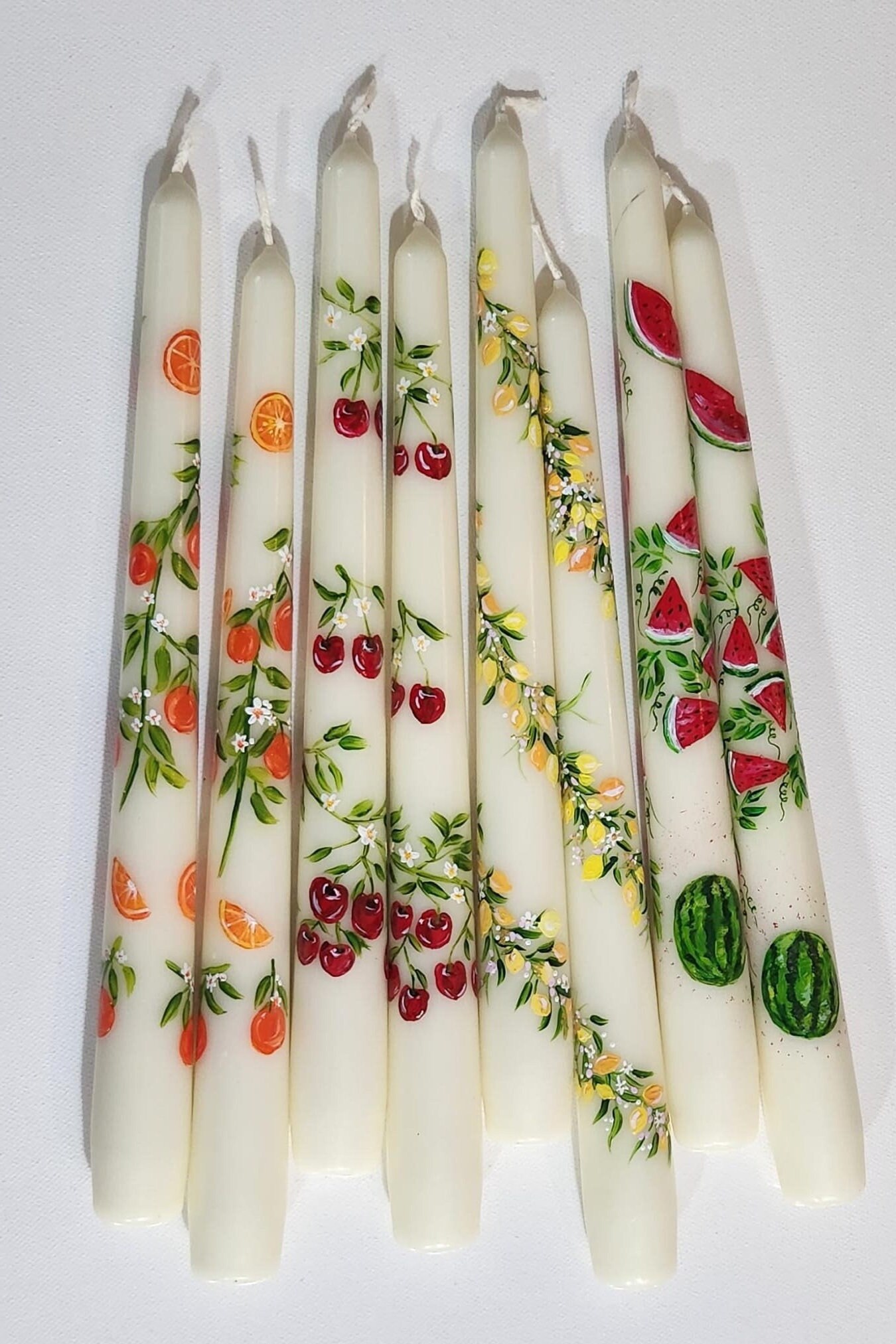 Hand Painted Candles, Spring Summer Painted Candles, Watermelon Candles ...