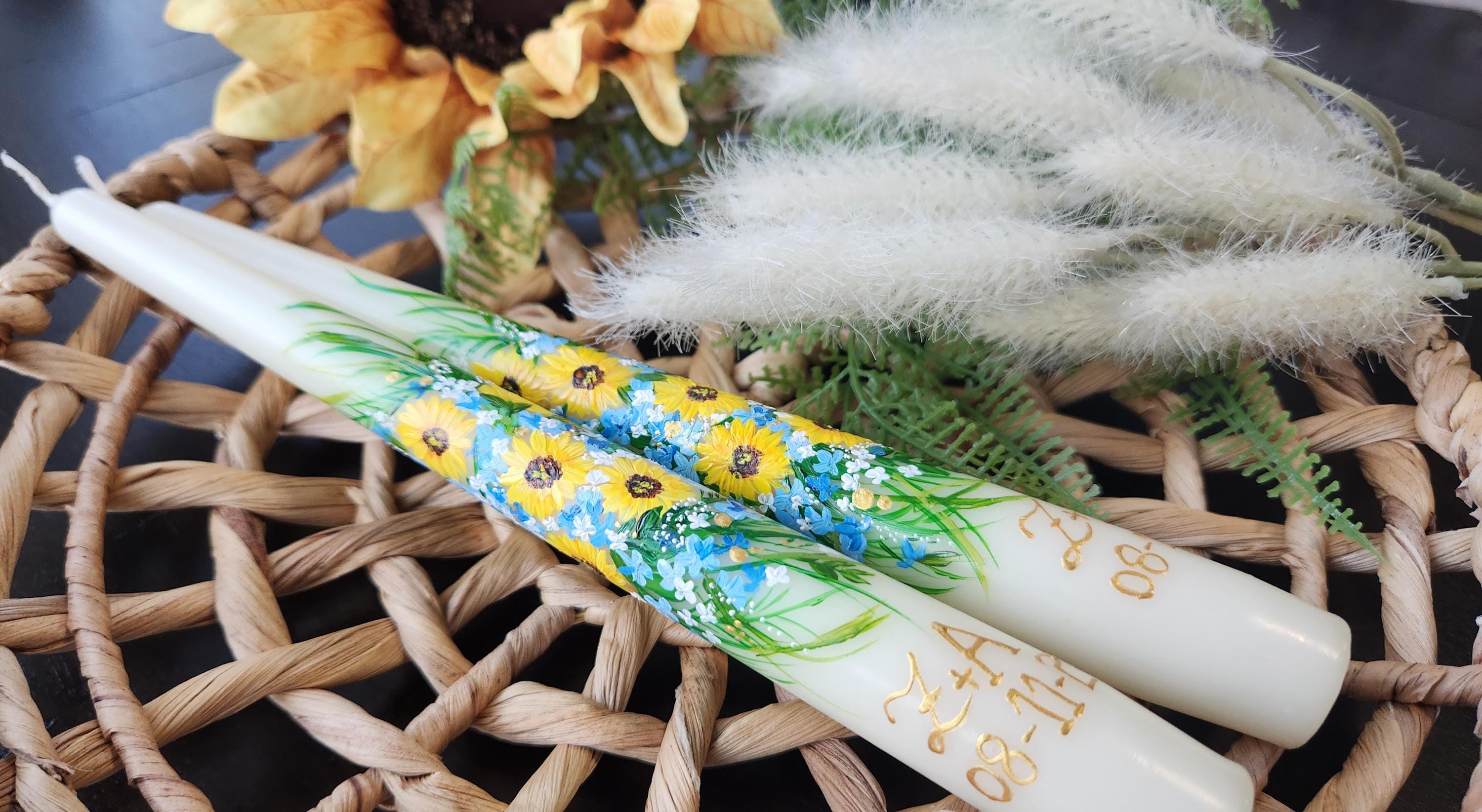 Hand Painted Flower Candles, Bespoke, Custom Candles, Painted Wedding ...