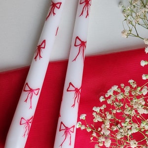 Hand Painted Ribbon Bow Tapered Candle, Baby Shower Candle, Pink Bow ...