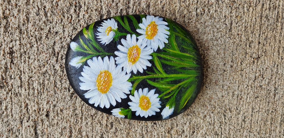 Hand Painted Rock, Spring Daisy Flower Rock, Customised Hand Painted ...