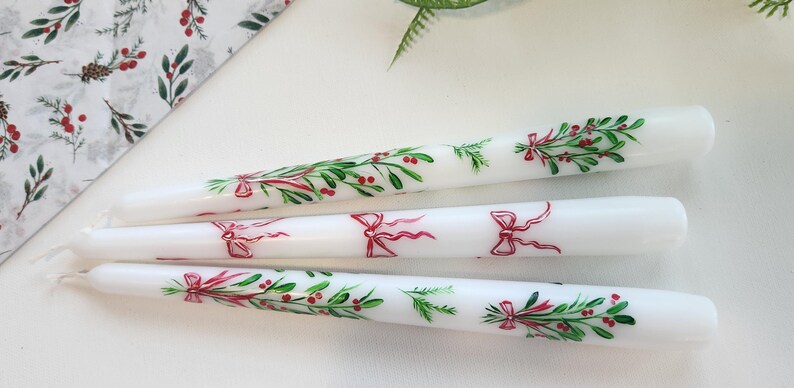 Christmas Candles Painted,hand Painted Christmas Mistletoe Candles ...