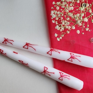 Hand Painted Ribbon Bow Tapered Candle, Baby Shower Candle, Pink Bow ...