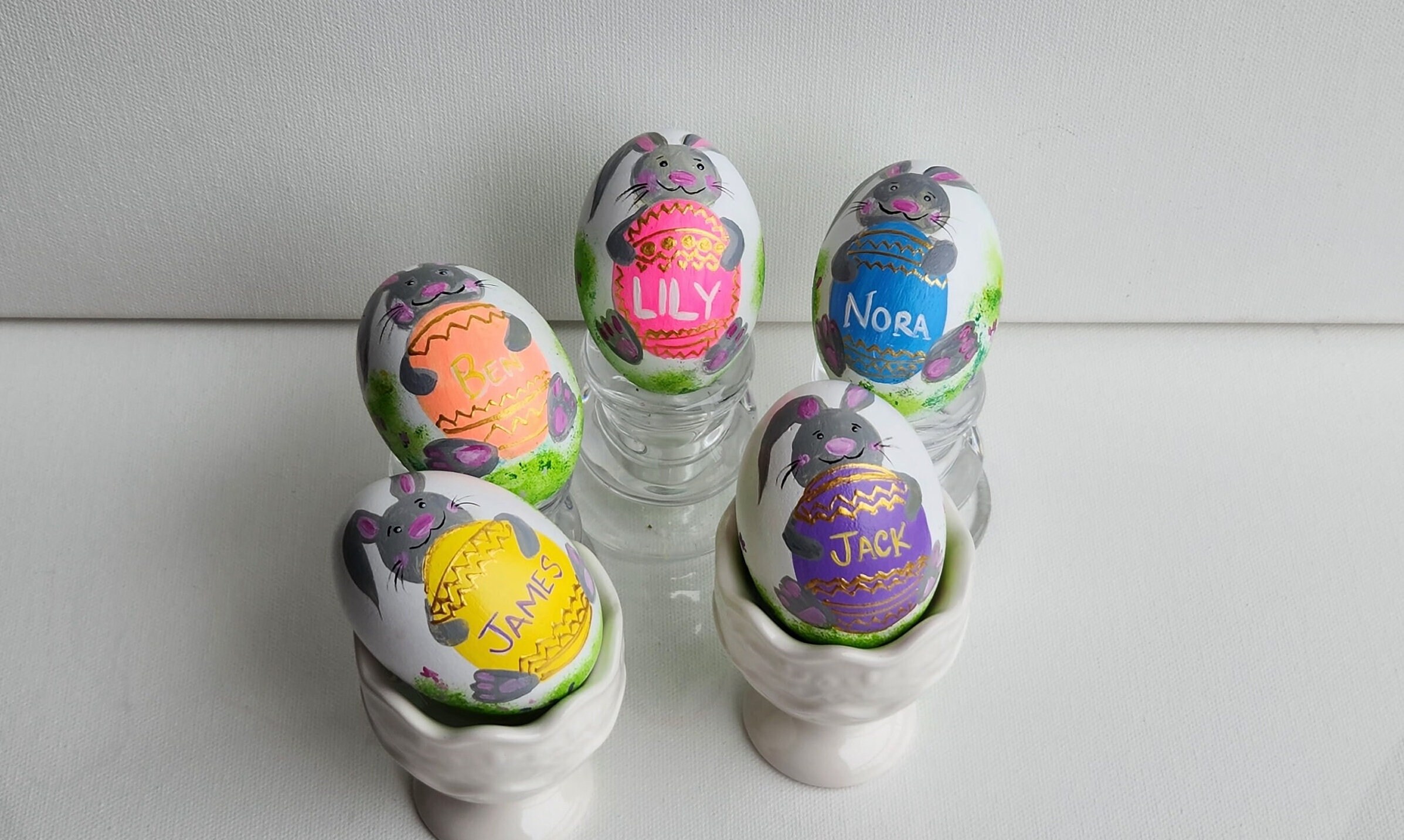 Personalized Easter Eggs, Hand Painted Wooden Eggs, Easter Gift, Painted Bunny Painted Egg Gift ...