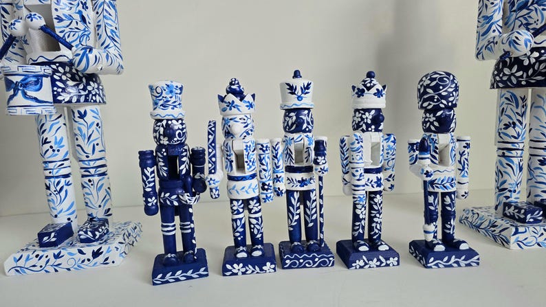 Hand Painted Chinoiserie Nutcracker Blue & White Christmas Decor Gift ...