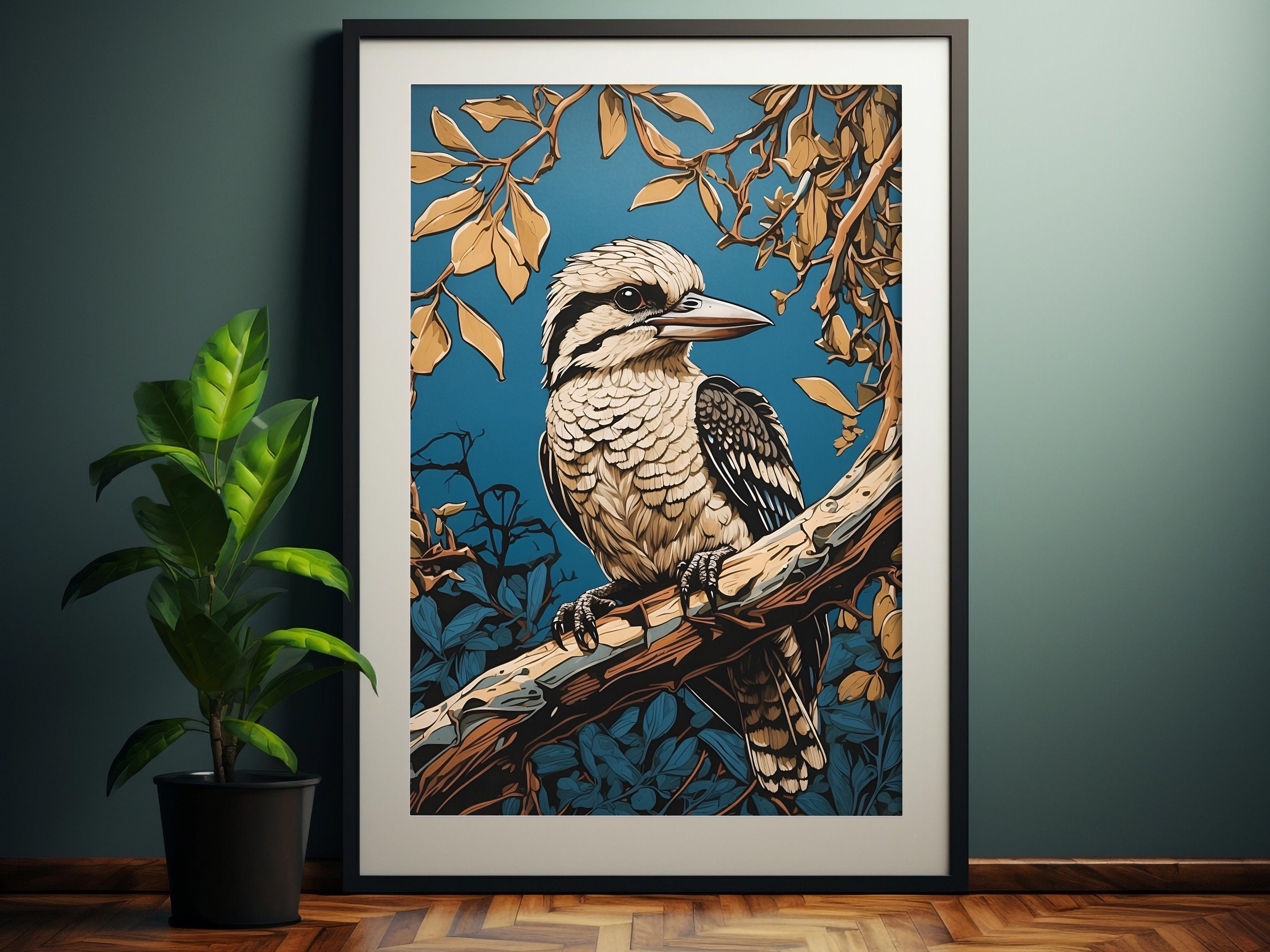 Kookaburra Gum Tree Art Print: Australian Bird Illustration (digital ...