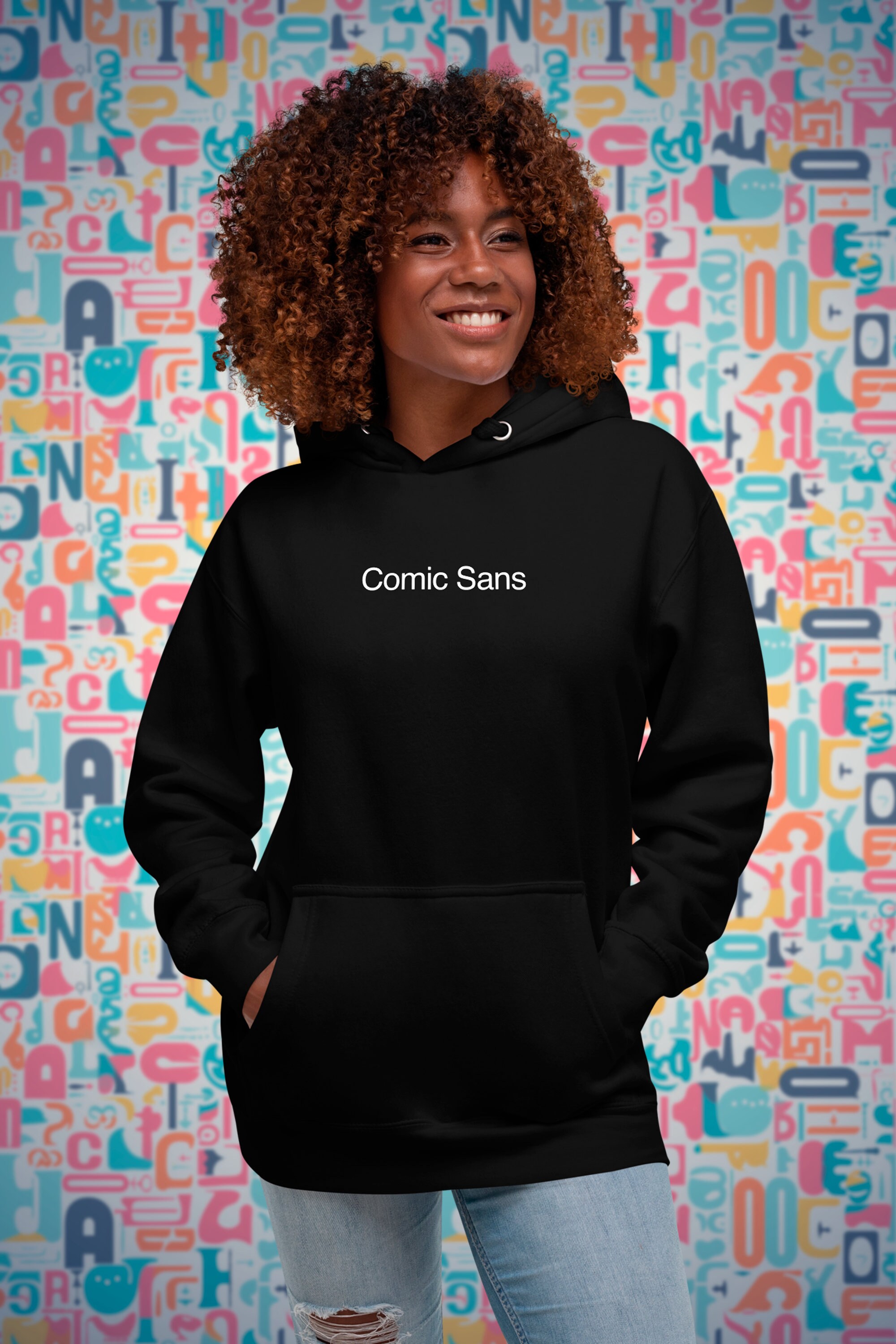 Comic Sans Hoodie in Helvetica Font Ironic Fonts Play, Designer Humor ...