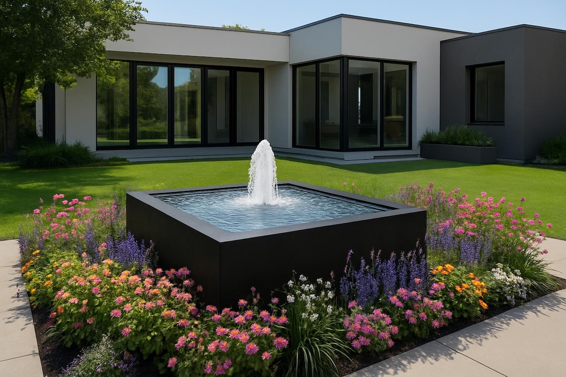 Corten Steel Square Water Feature: Modern Outdoor Fountain, Custom ...