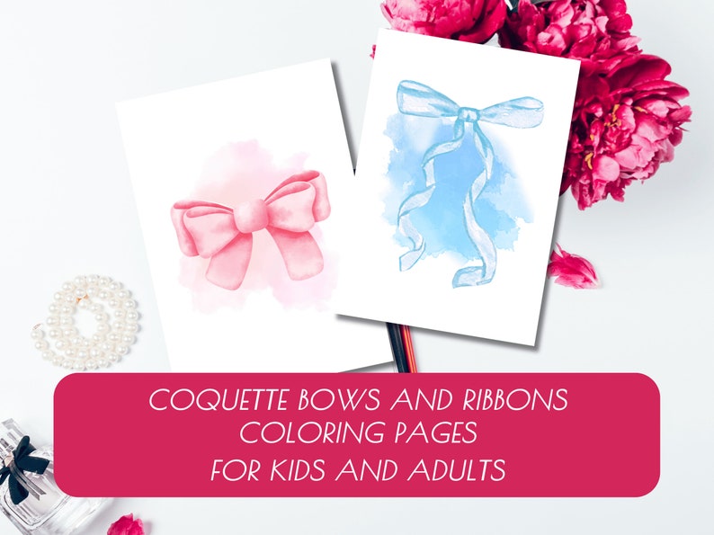50 Coquette Ribbons and Bows Coloring Pages Printable PDF Perfect for ...