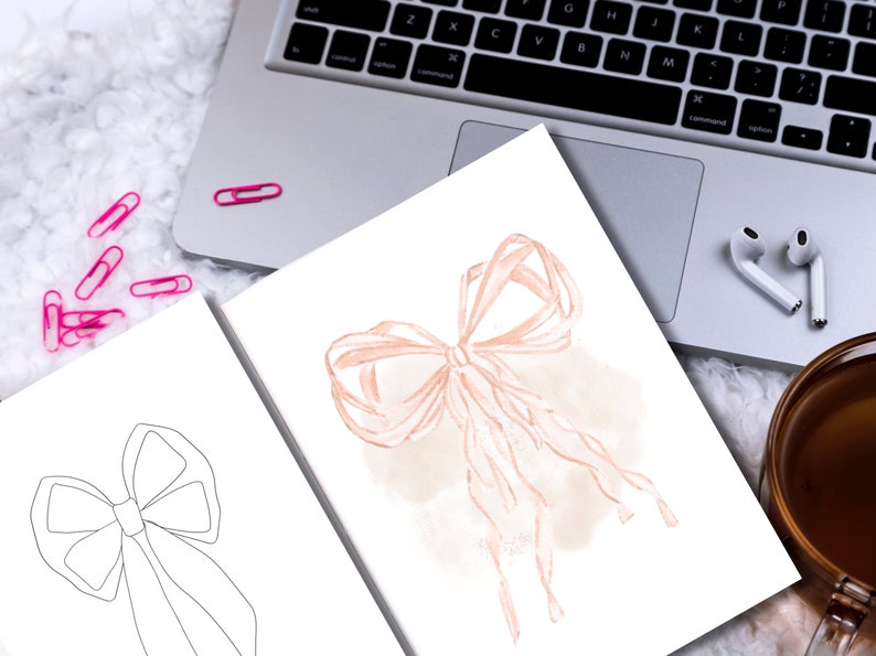 50 Coquette Ribbons and Bows Coloring Pages Printable PDF Perfect for ...