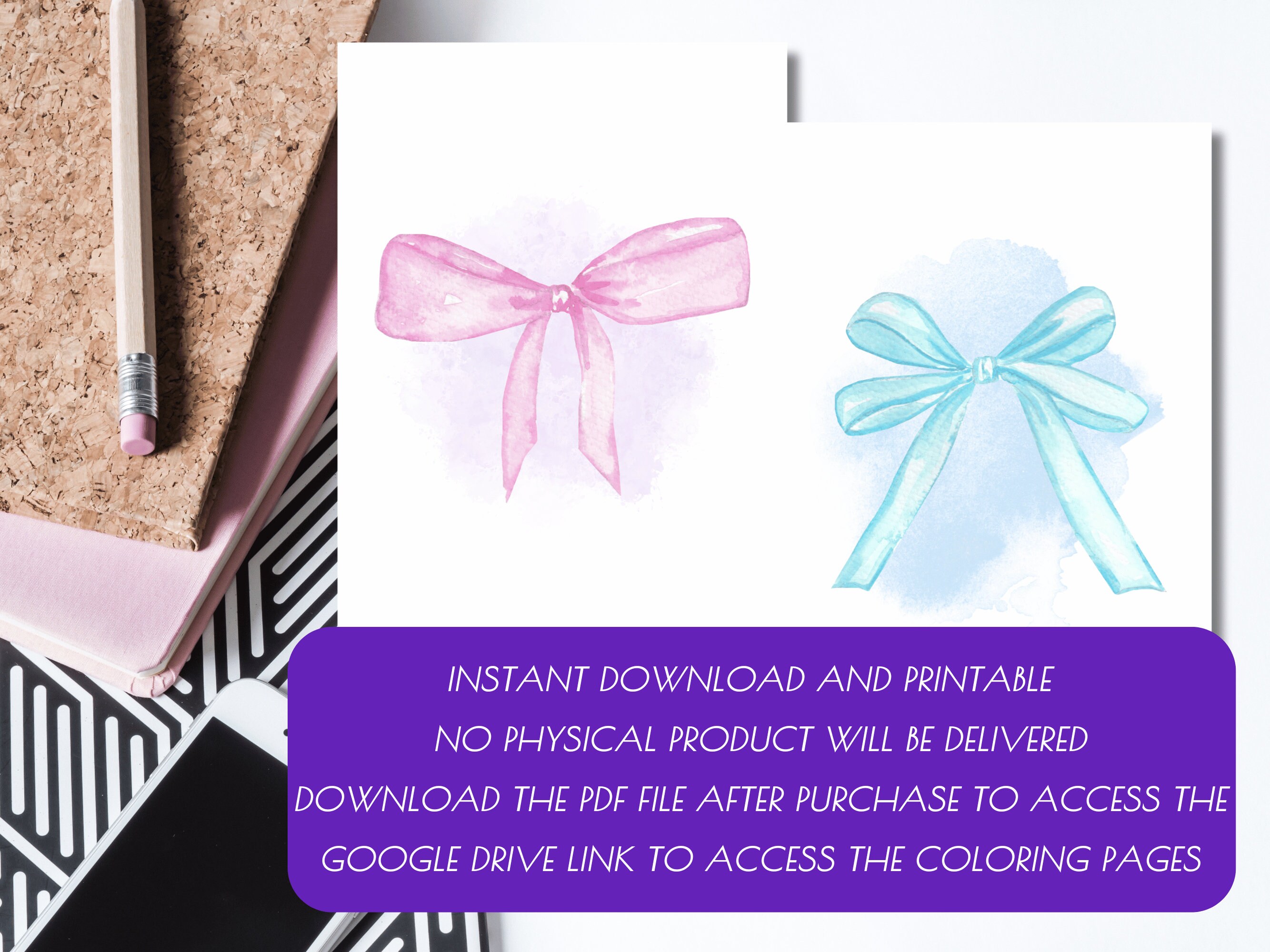 50 Coquette Ribbons and Bows Coloring Pages Printable PDF Perfect for ...