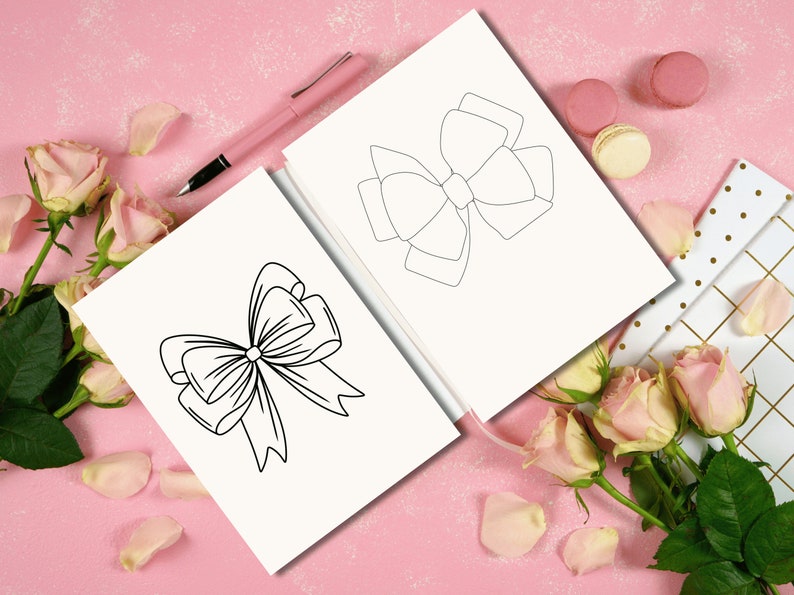50 Coquette Ribbons and Bows Coloring Pages Printable PDF Perfect for ...