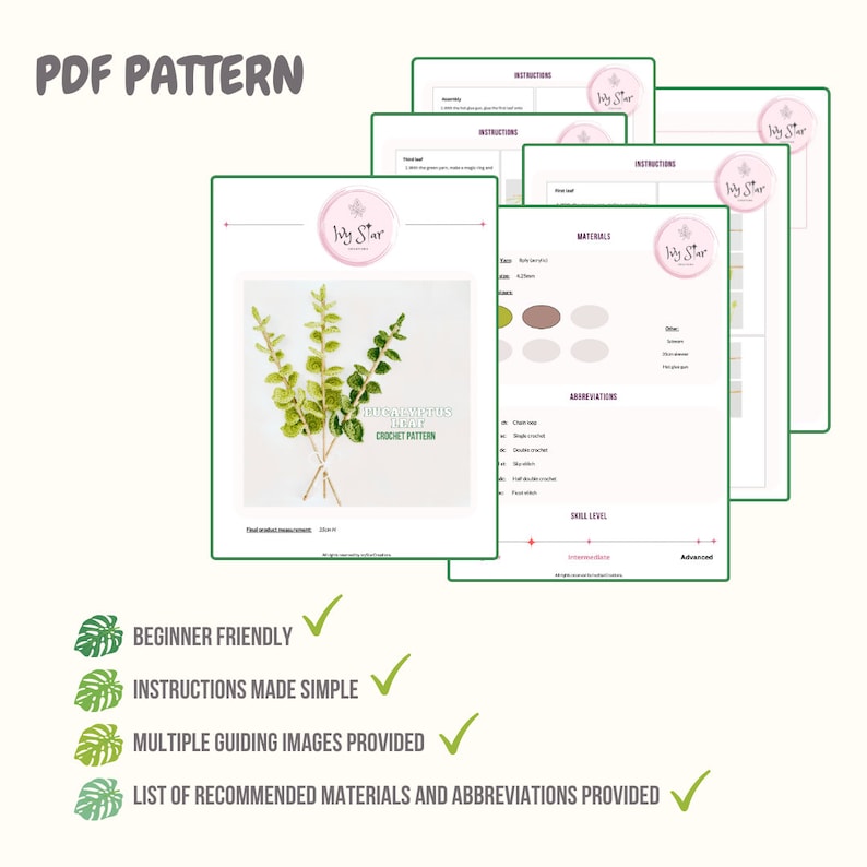 Eucalyptus Leaf Stem Crochet PDF Pattern, Plant Stem, Leaves - Etsy