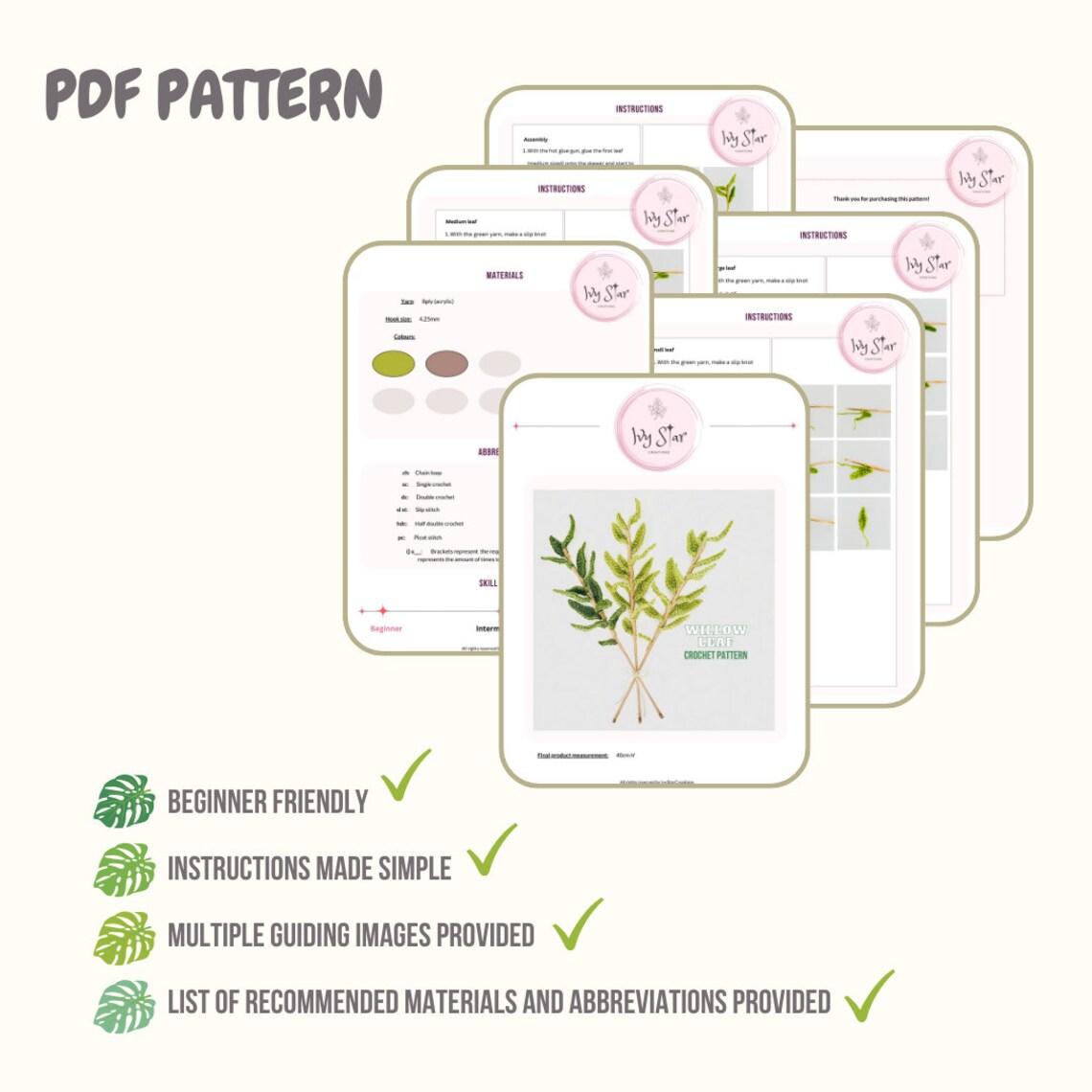 Crochet Willow Leaf Pattern PDF, Leaves, Stem, Plant Crochet - Etsy