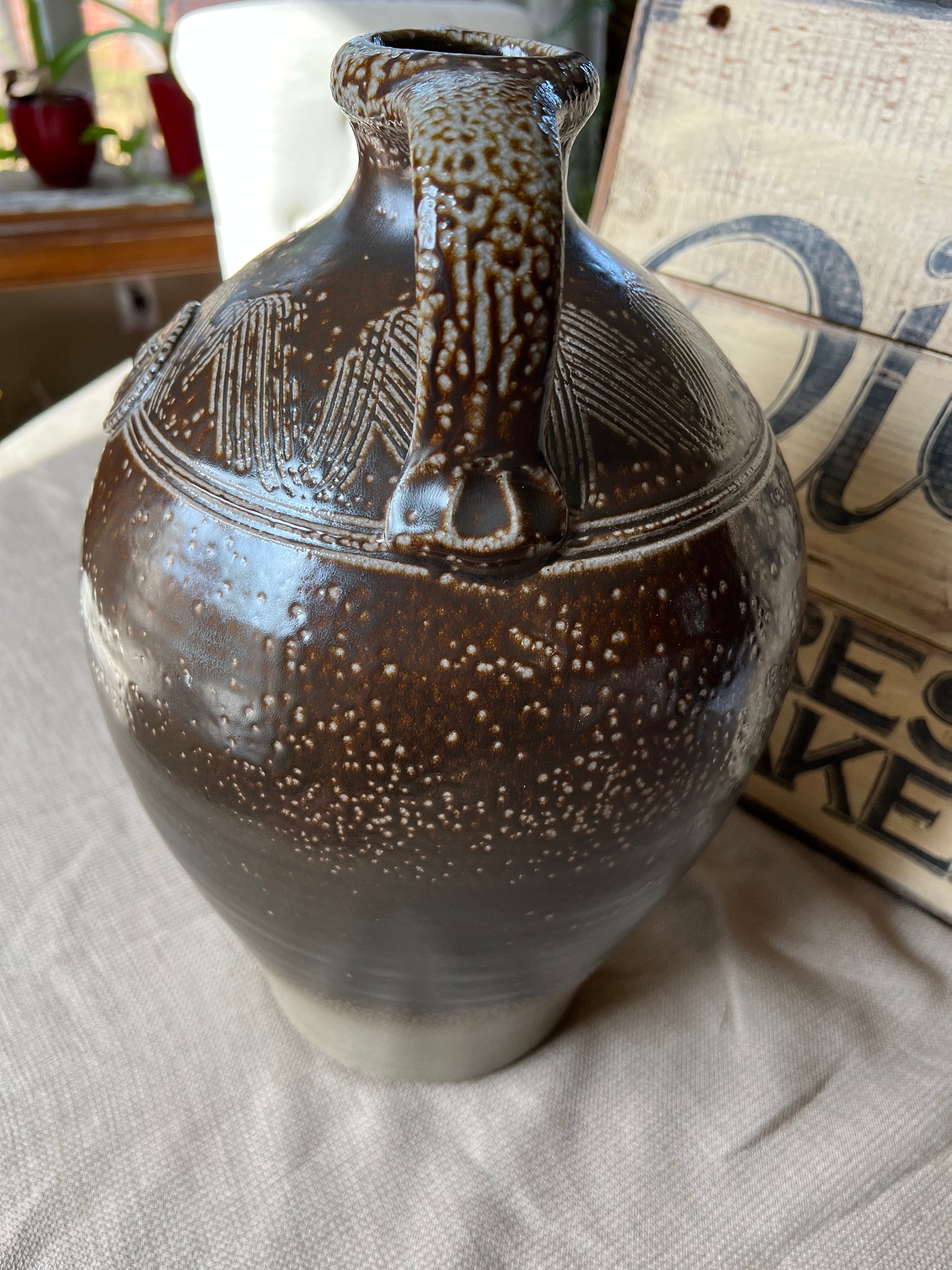 2002 Rowe Pottery Works, Huge ALBANY SLIP Jug. Primitive Handmade ...