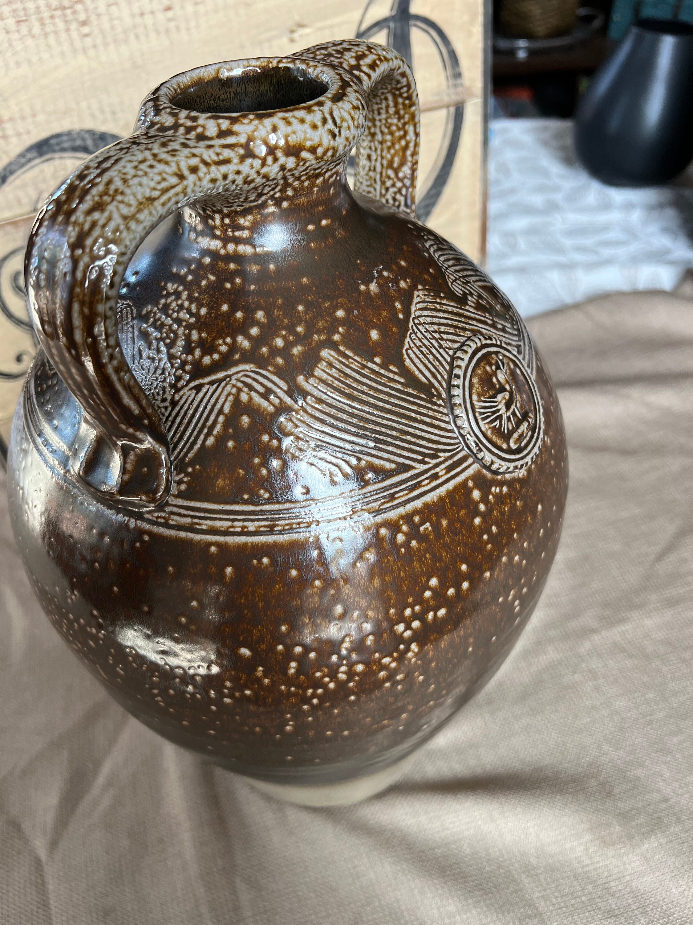 2002 Rowe Pottery Works, Huge ALBANY SLIP Jug. Primitive Handmade ...