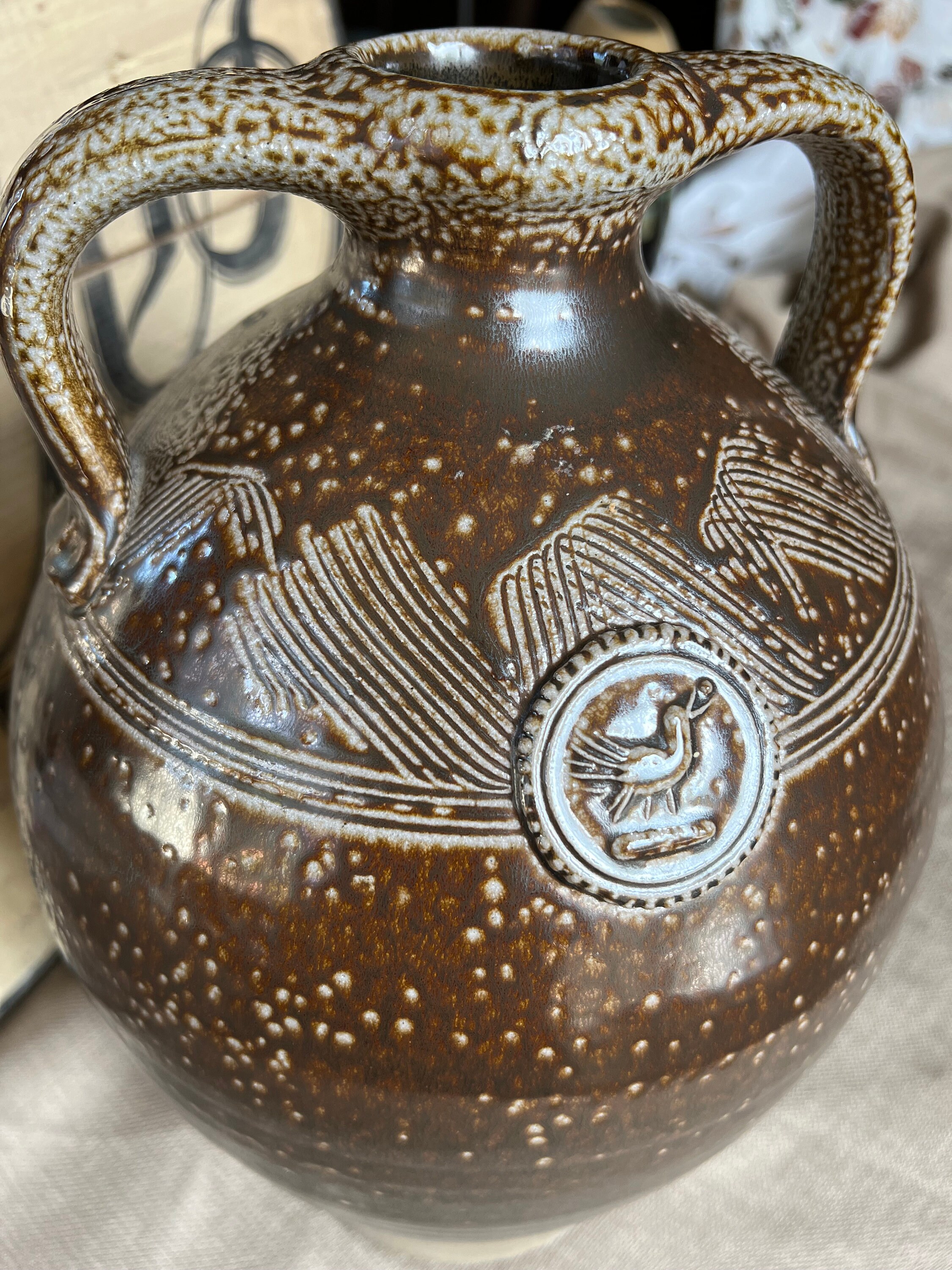 2002 Rowe Pottery Works, Huge ALBANY SLIP Jug. Primitive Handmade ...