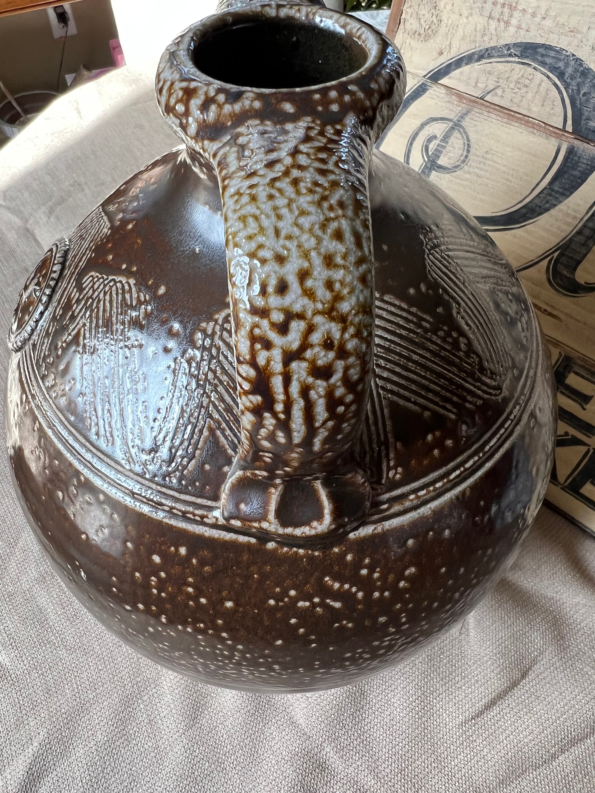 2002 Rowe Pottery Works, Huge ALBANY SLIP Jug. Primitive Handmade ...