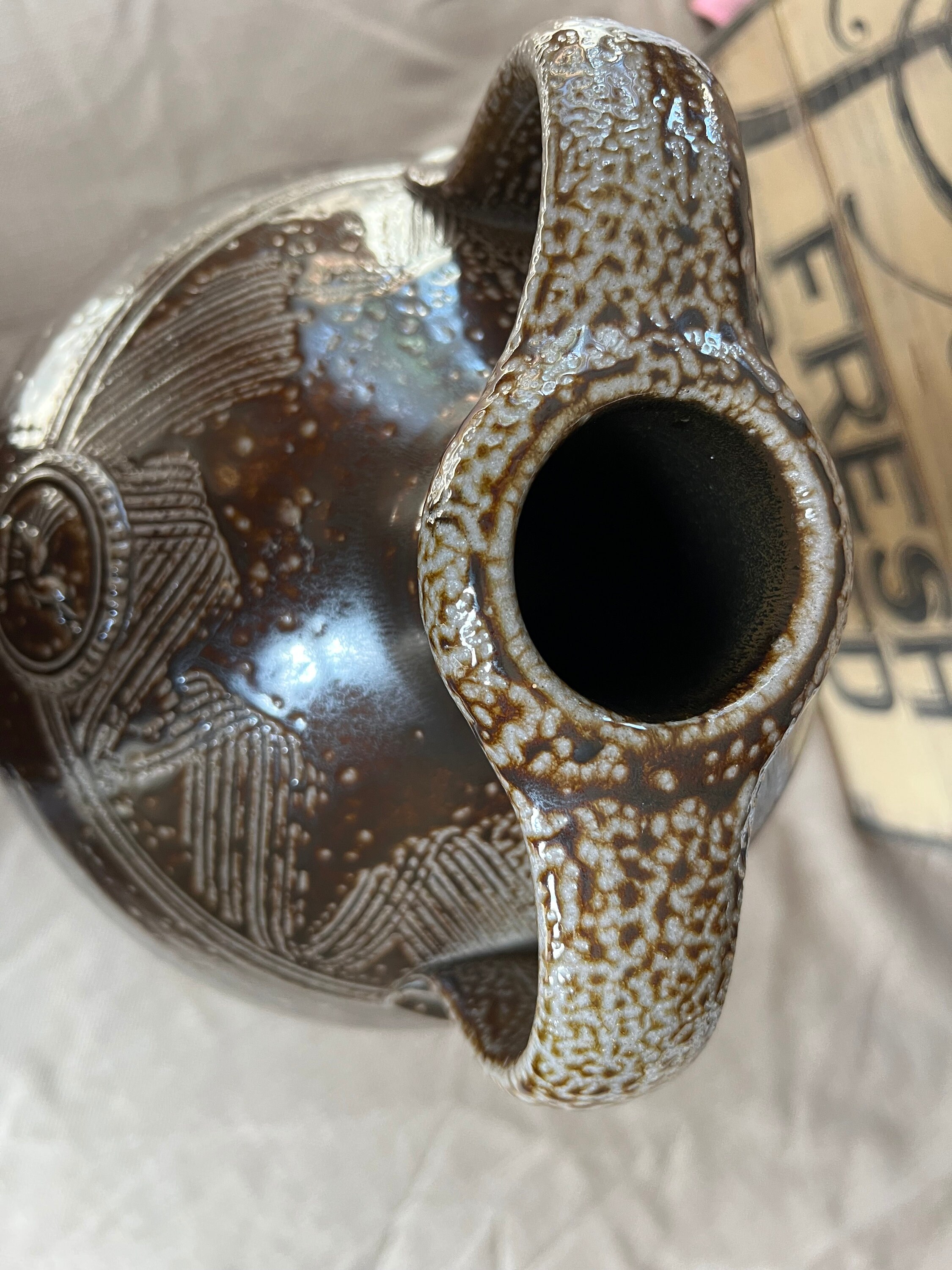 2002 Rowe Pottery Works, Huge ALBANY SLIP Jug. Primitive Handmade ...