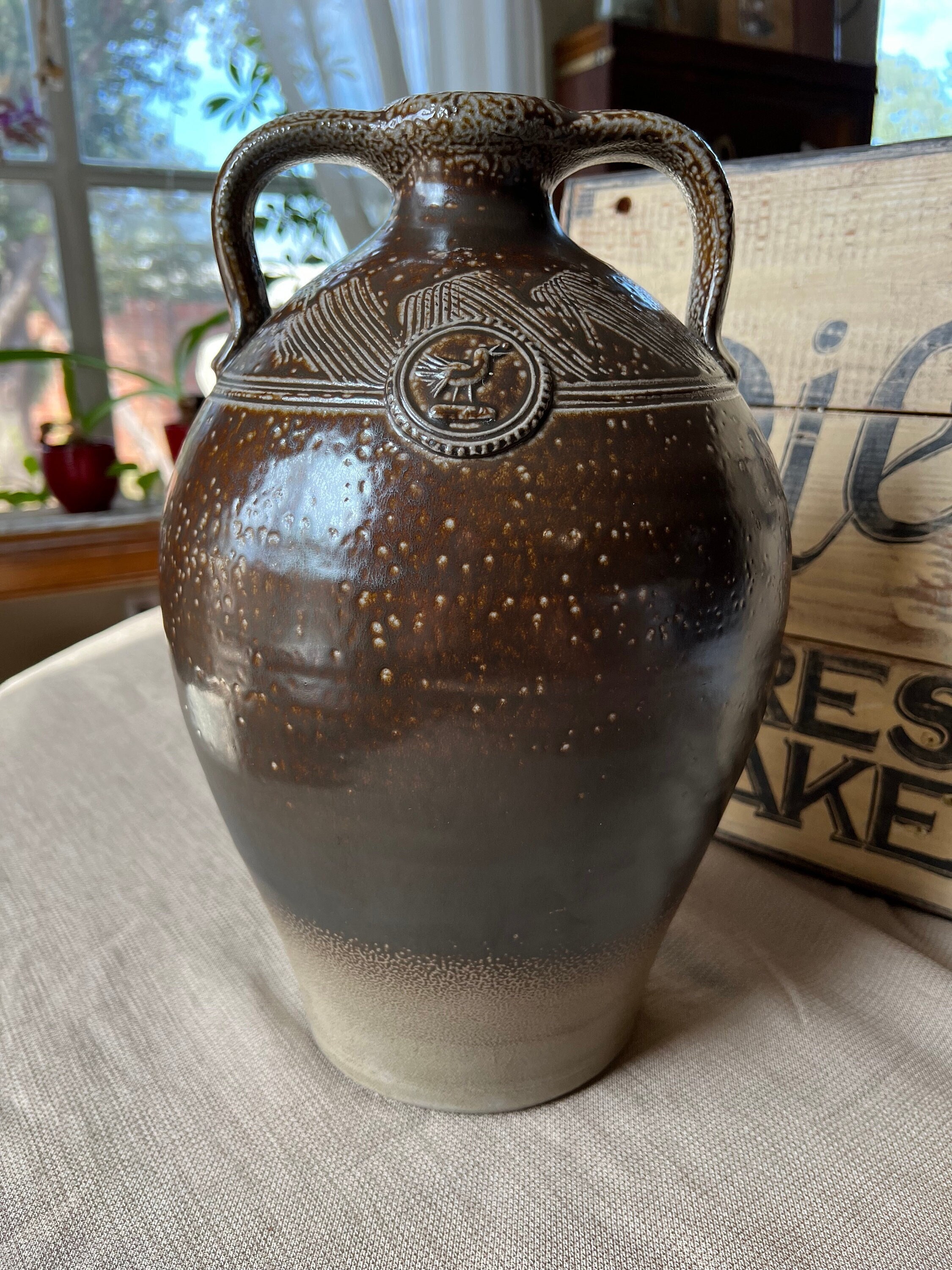 2002 Rowe Pottery Works, Huge ALBANY SLIP Jug. Primitive Handmade ...
