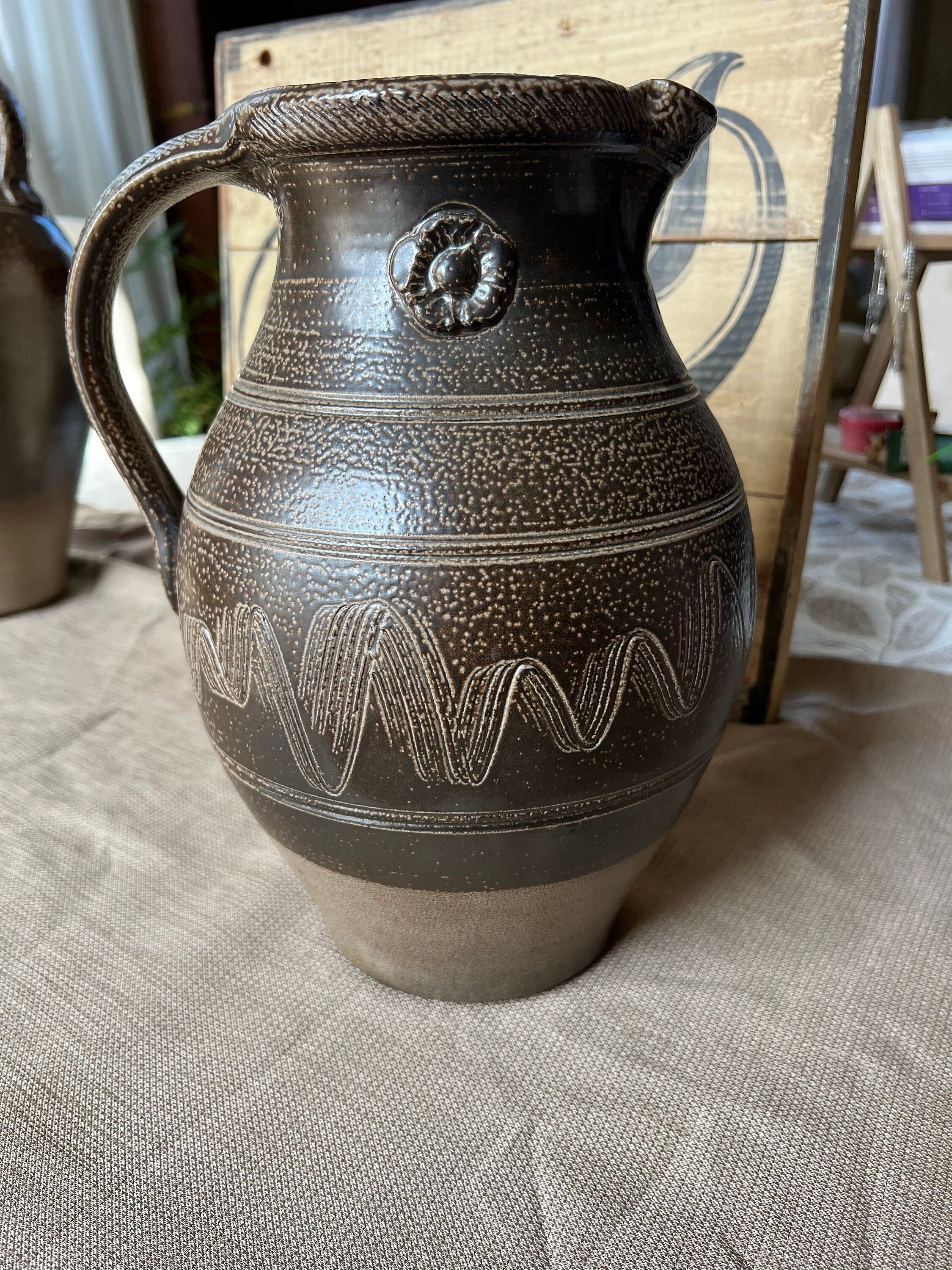 2003 Rowe Pottery Primitive ALBANY SLIP Large Pitcher. Rare, Limited ...