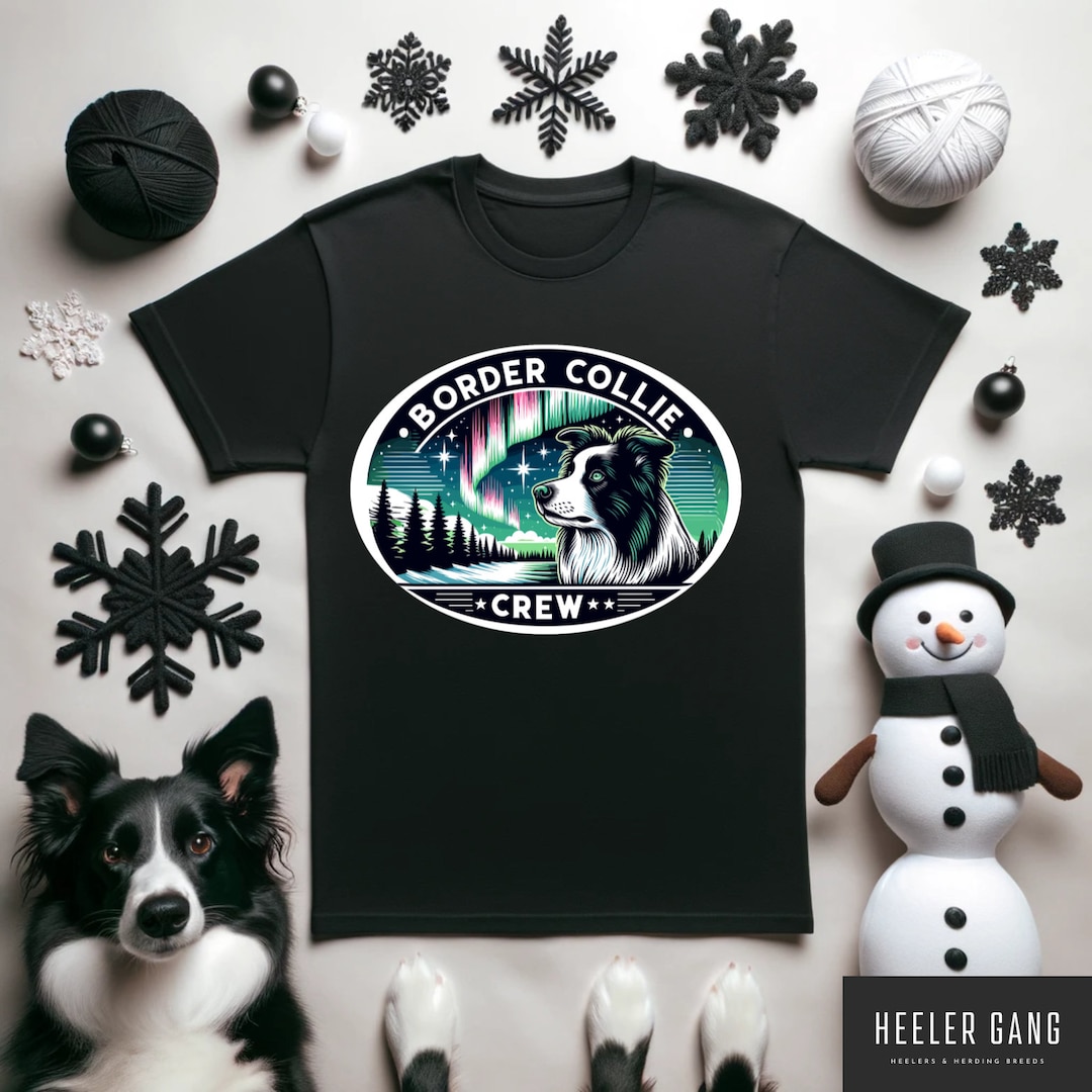 Border Collie Crew Night Sky Northern Lights & Stars Unisex Tee - Great ...