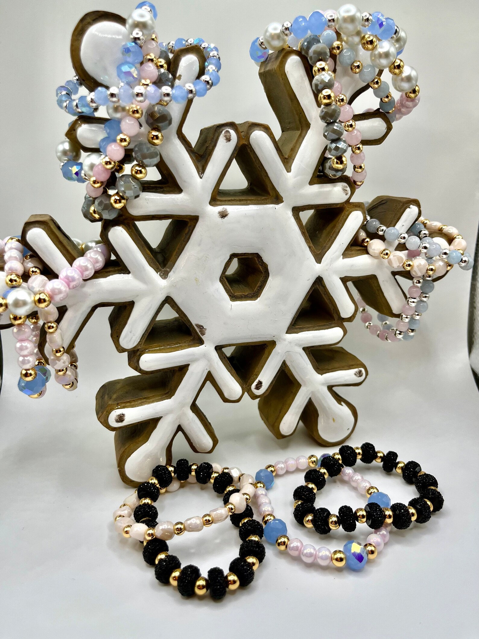 Pink Iridescent Blue Winter Bracelets Beaded Bracelet Blue Pink Gold ...