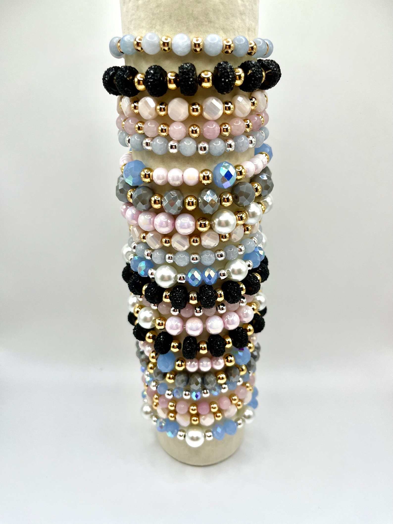 Pink Iridescent Blue Winter Bracelets Beaded Bracelet Blue Pink Gold ...