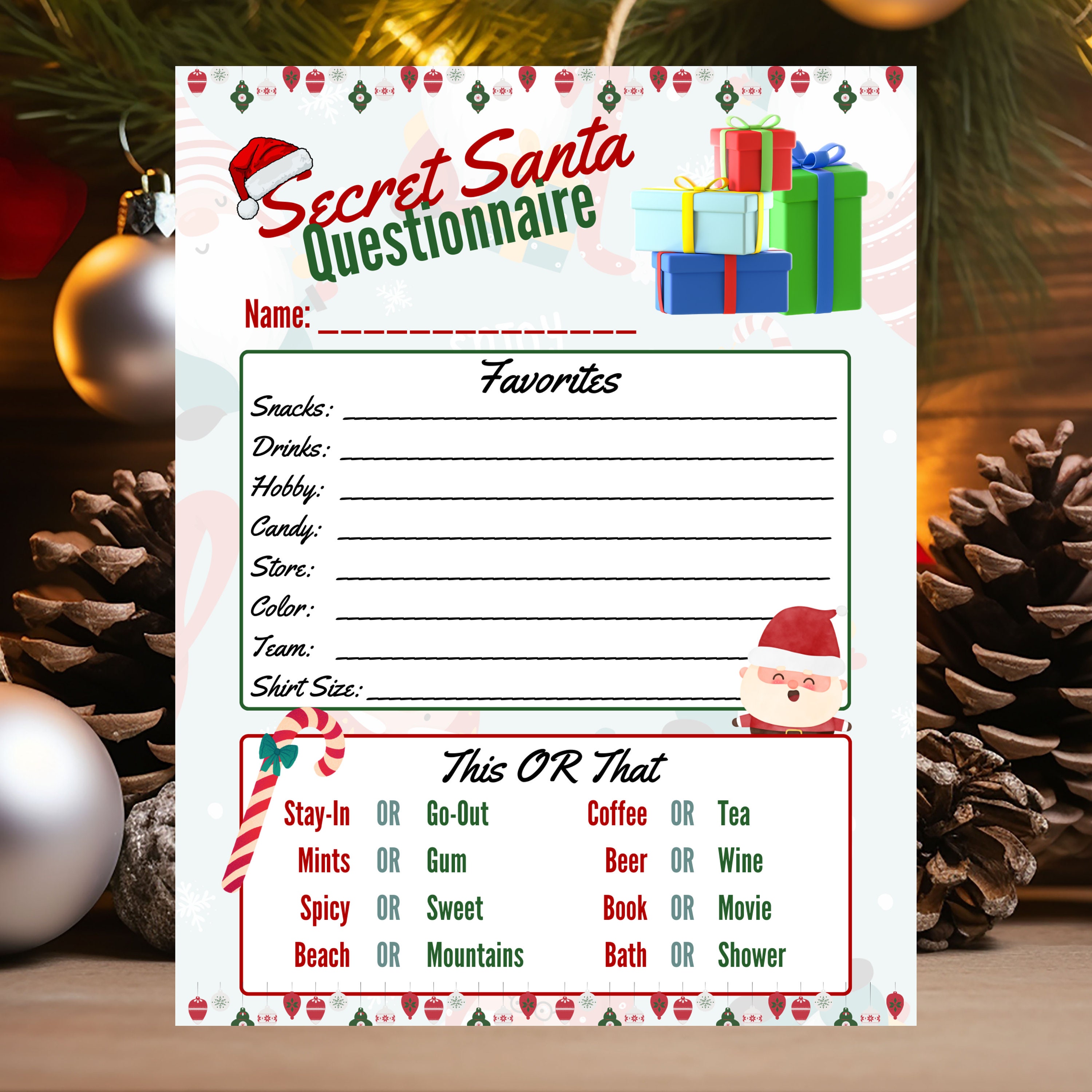 Secret Santa Questionnaire, Printable Form for Work or School - Etsy