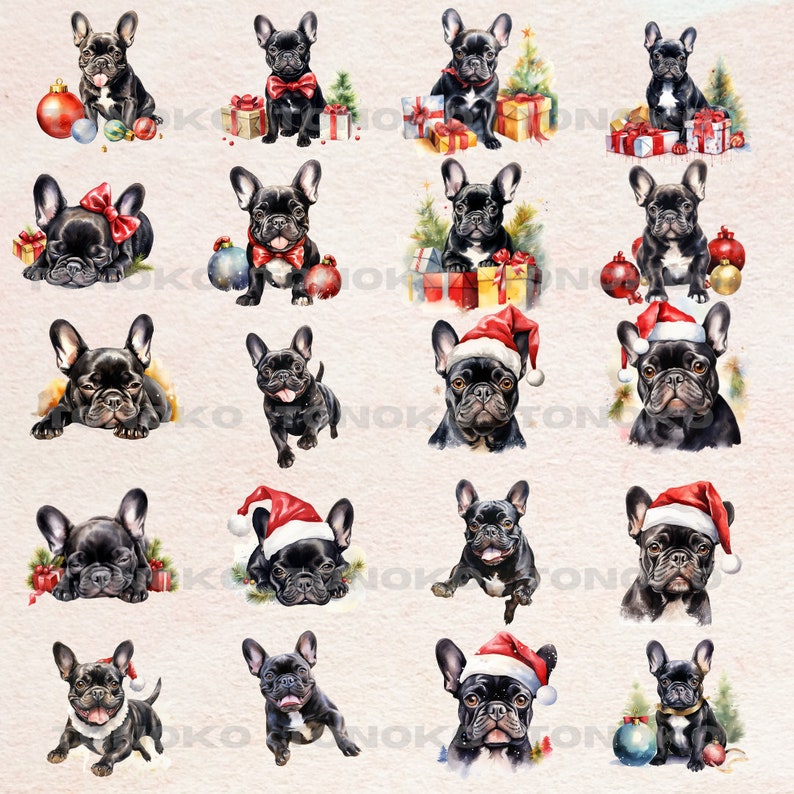 20 Christmas French Bulldog Dog Clipart Watercolor Cute Frenchie Dog ...