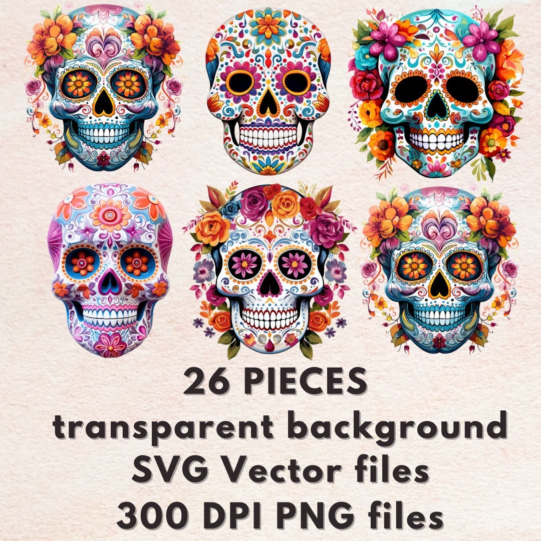 26 Dia De Muertos Sugar Skull Bundle Halloween Design Sugar Skull ...