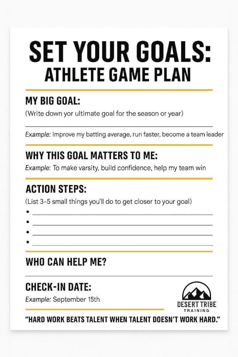 Youth Athlete Goal Setting Worksheet | Printable Sports Goal Tracker ...
