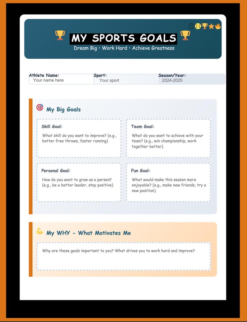 YOUTH SPORTS GOAL Setting Worksheet - Etsy