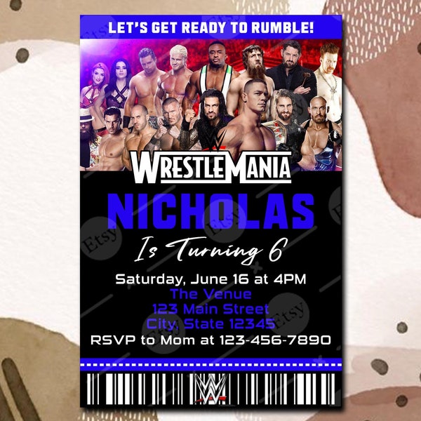 Wwe Birthday Invitations - Etsy