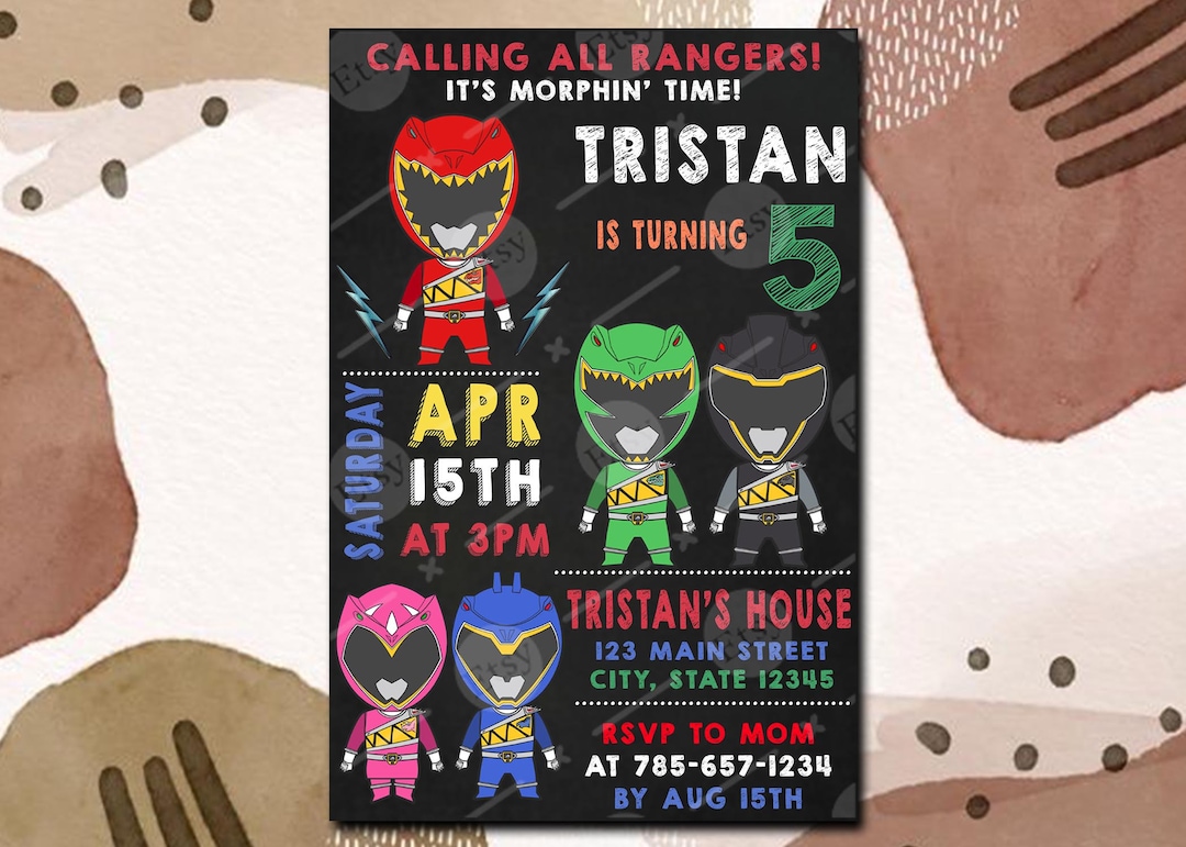 Power Rangers Invitationpower Rangers Birthdaypower Rangers - Etsy