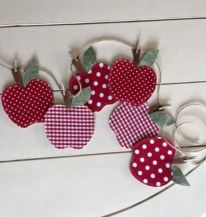 Gingham Apple Garland, Polka Dot Apple Banner, Apple Garland, Back to ...