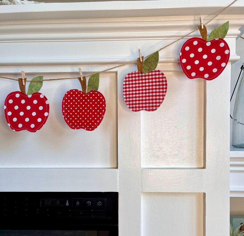 Gingham Apple Garland, Polka Dot Apple Banner, Apple Garland, Back to ...