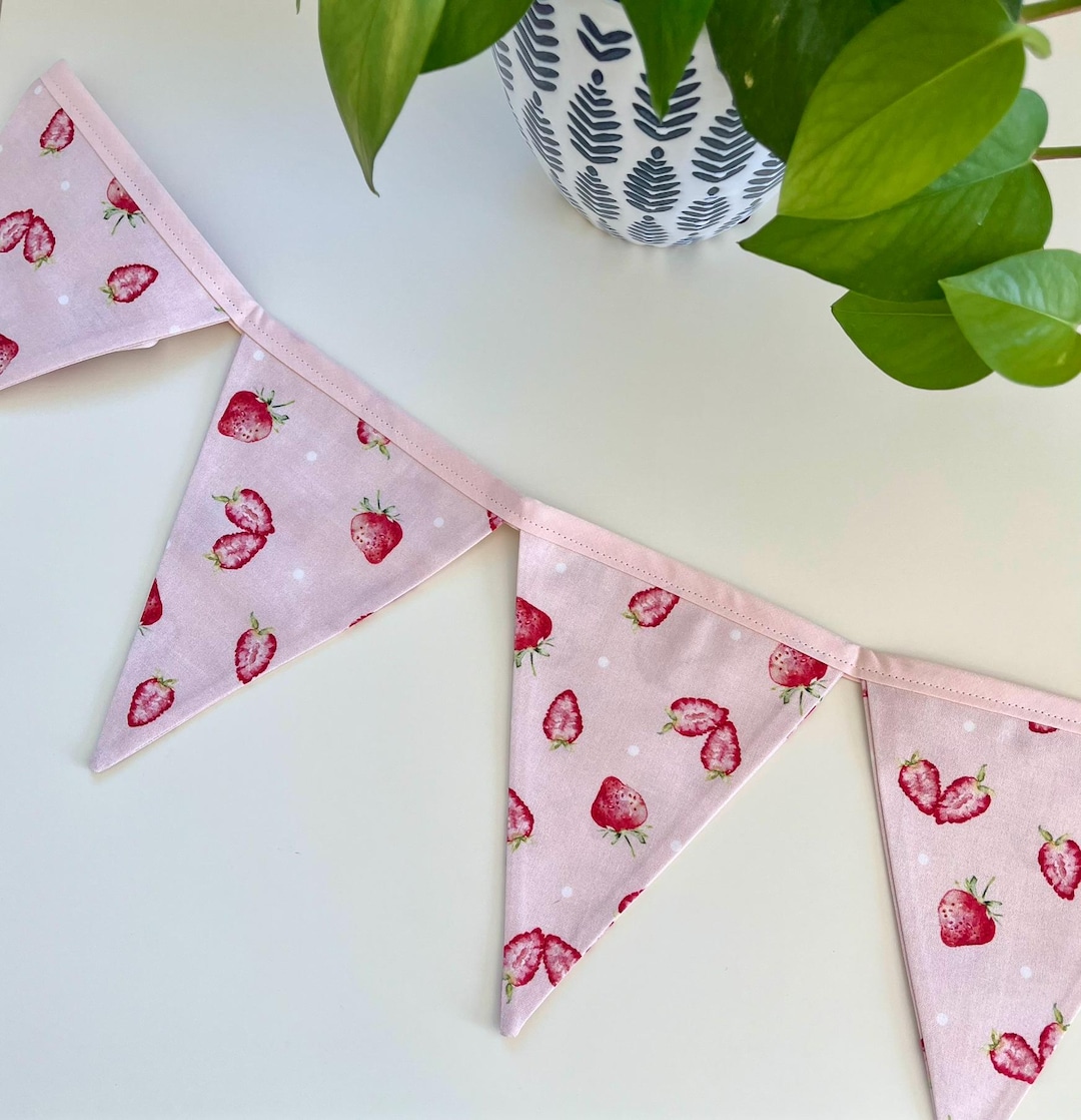 Strawberry Fabric Bunting Banner, Pale Pink Pennant Banner - Etsy