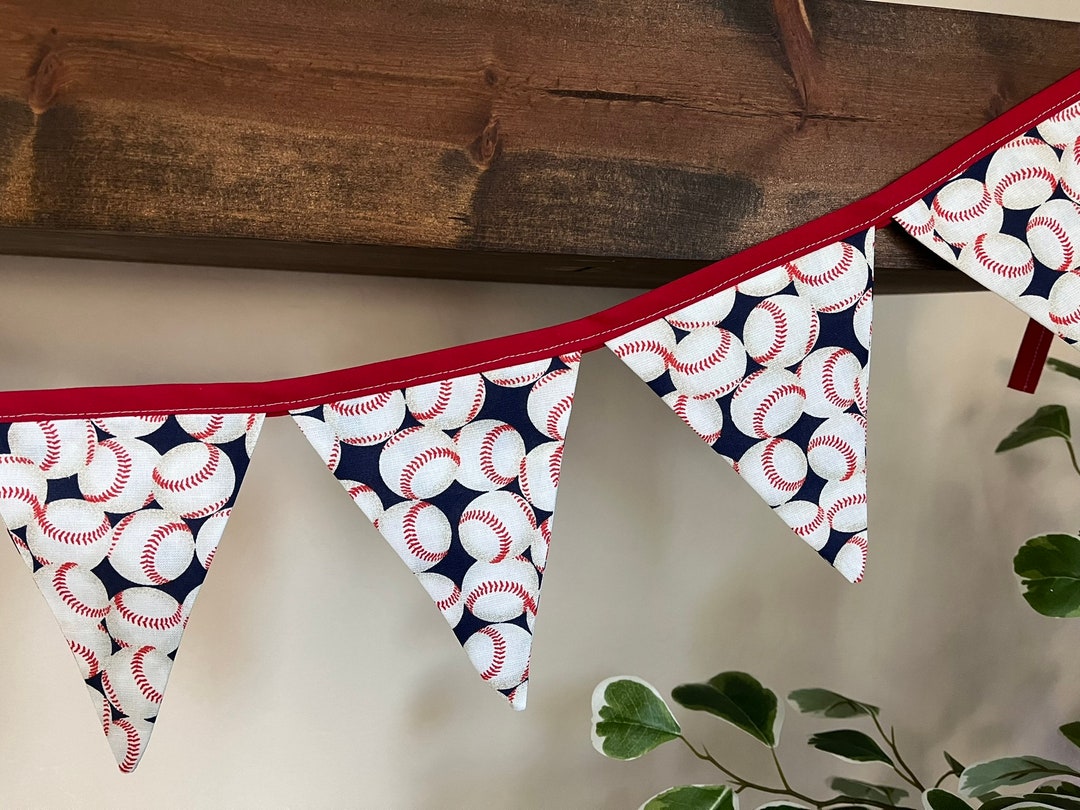 Baseball Bunting Banner, Navy and Red Bunting Banner, Birthday Baseball ...