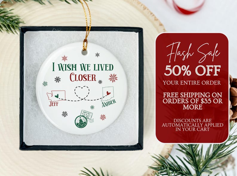 I Wish We Lived Closer Ornament, Custom Couple Christmas Ornament, Long ...