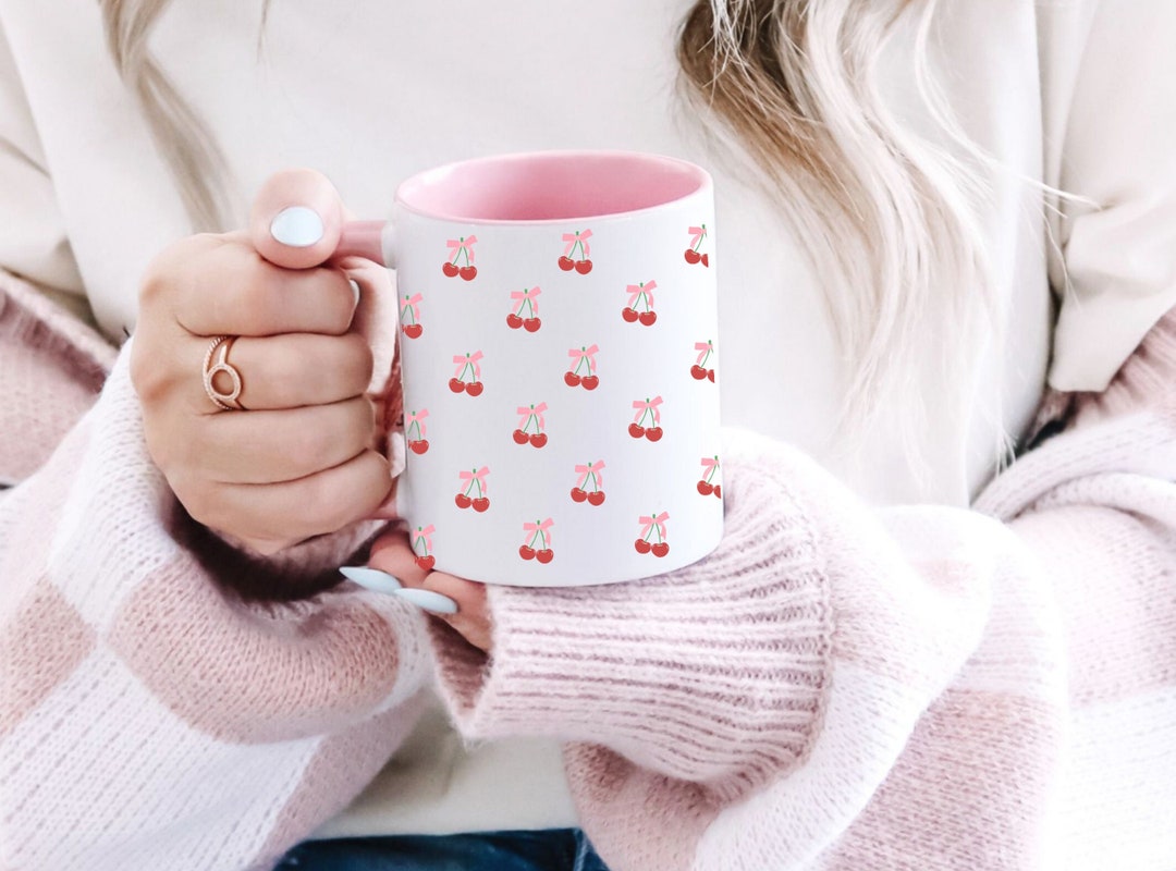 Pink Bow Coquette Coffee Cup, Girly Cottagecore Aesthetic, Valentine's ...